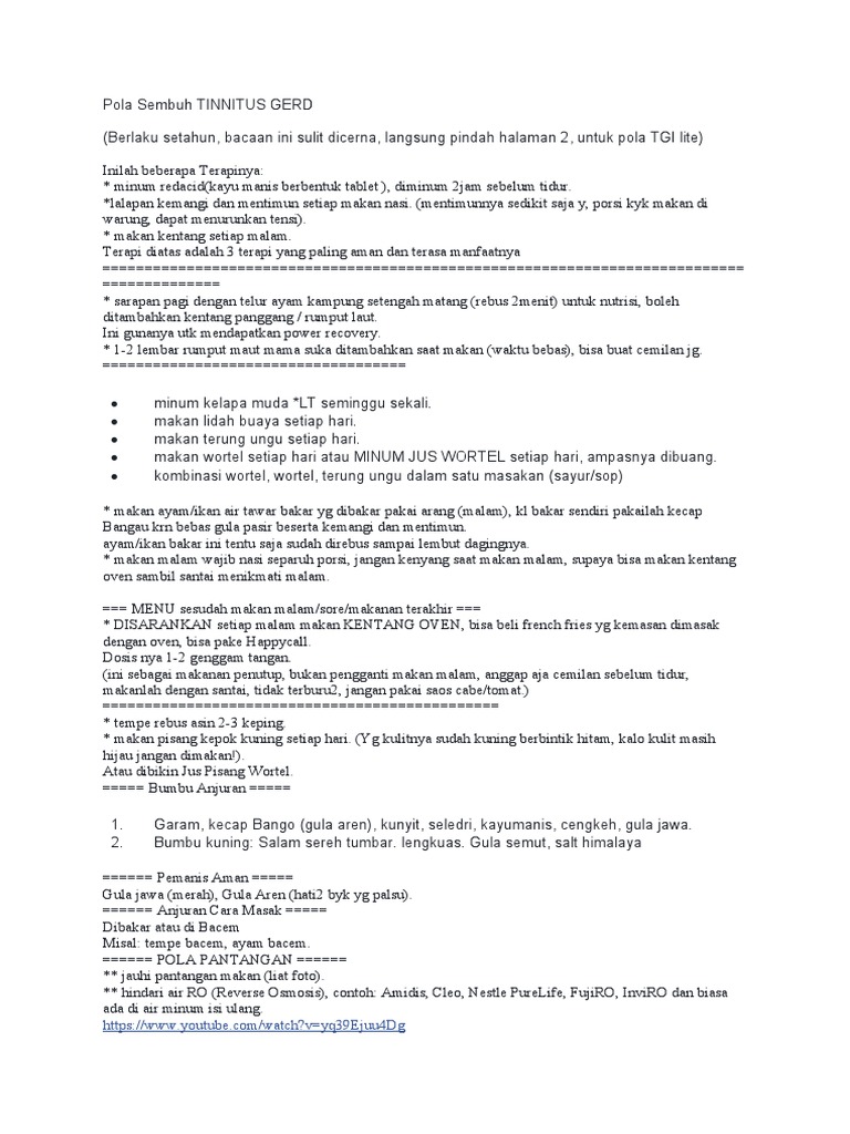 Terapi dan Pantangan Tinnitus GERD | PDF