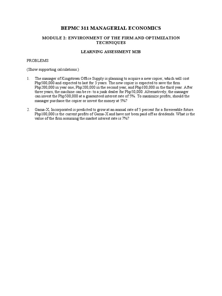 Bepmc 311 Managerial Economics: Module 2: Environment of The Firm and ...