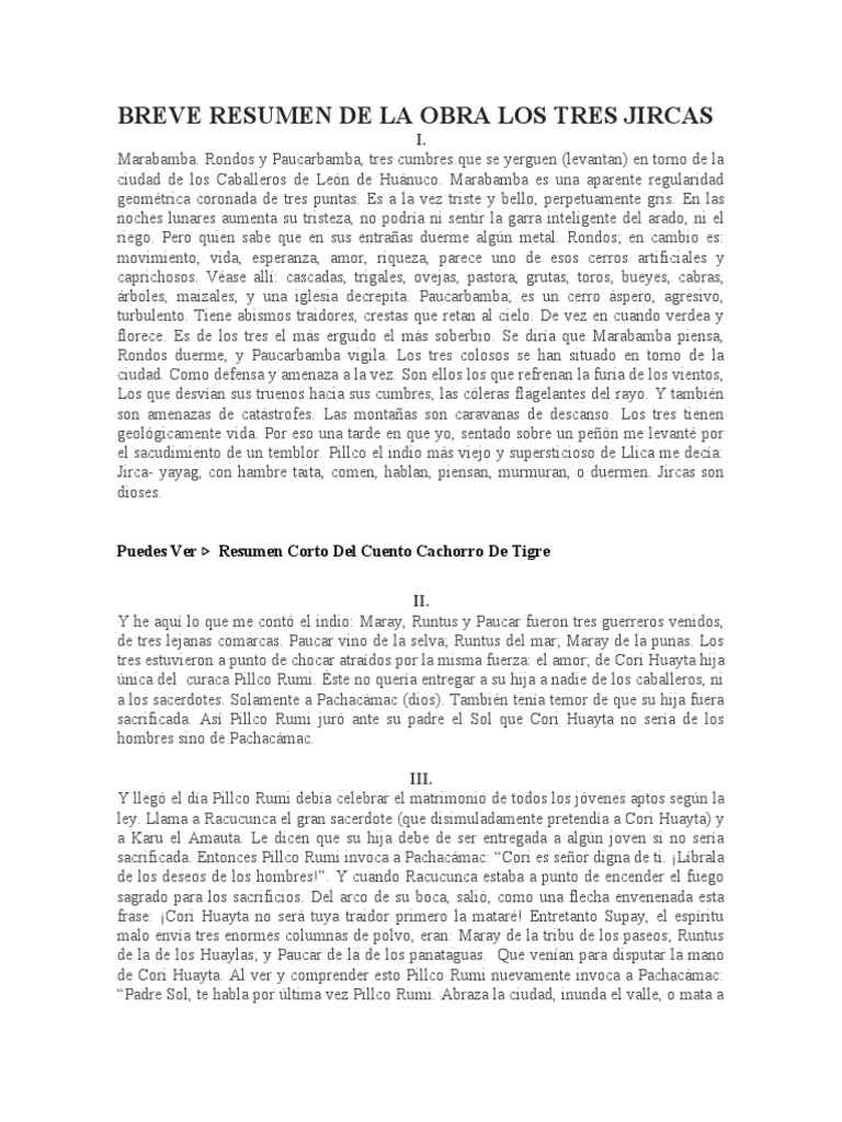 Breve Resumen de La Obra Los Tres Jircas | PDF