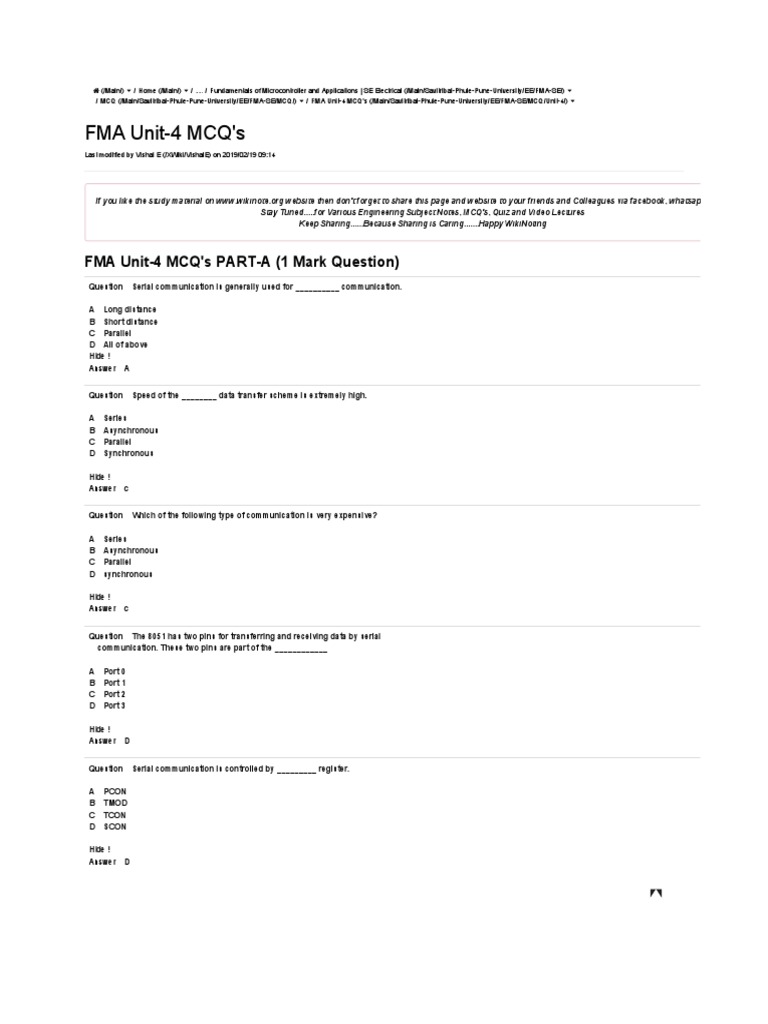FMA Unit-4 MCQ's PART-A (1 Mark Question) | PDF | Telecommunications ...