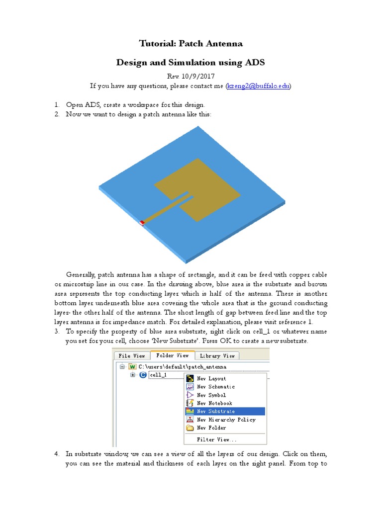 Tutorial: Patch Antenna Design and Simulation Using ADS: Kzeng2@buffalo ...