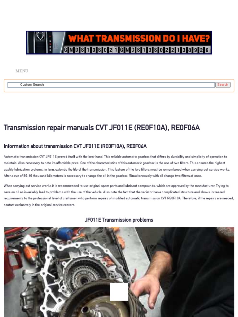 Transmission Repair Manuals CVT JF011E (RE0F10A), RE0F06A - Rebuild ...