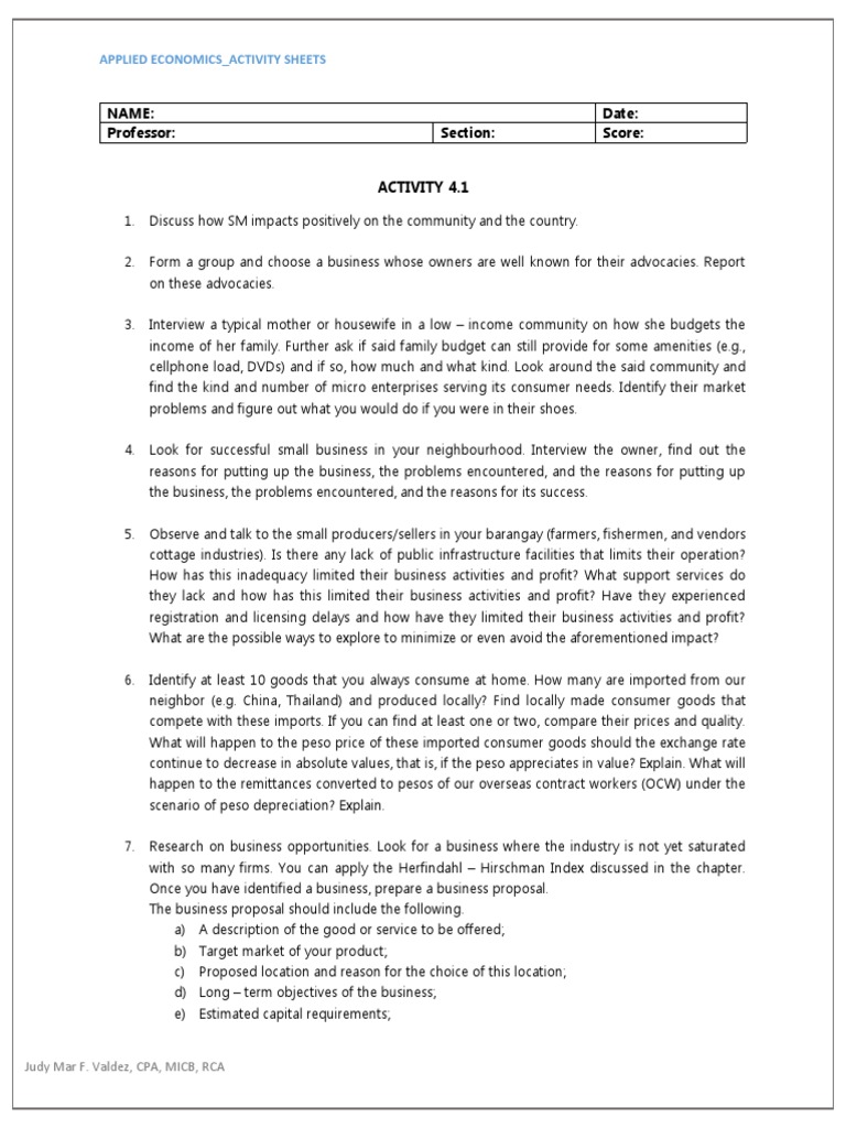 Unit 4 - Activity Sheets | PDF | Profit (Economics) | Market (Economics)