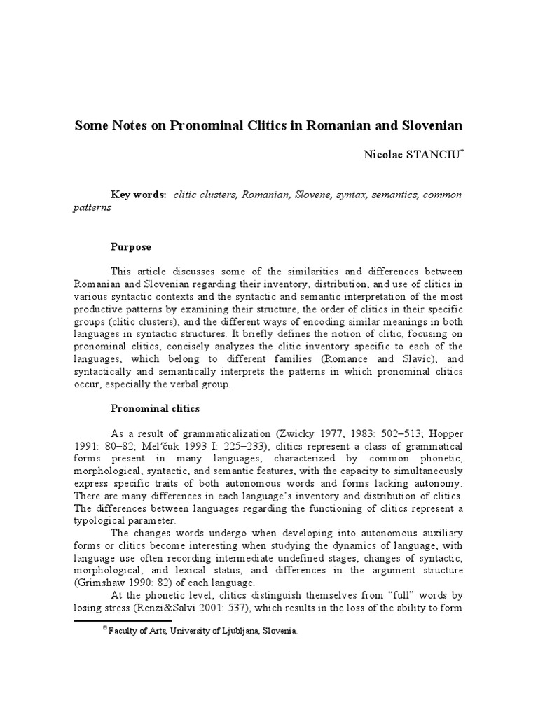 Romanian and Slovenian Clitic Comparison | PDF | Object (Grammar ...