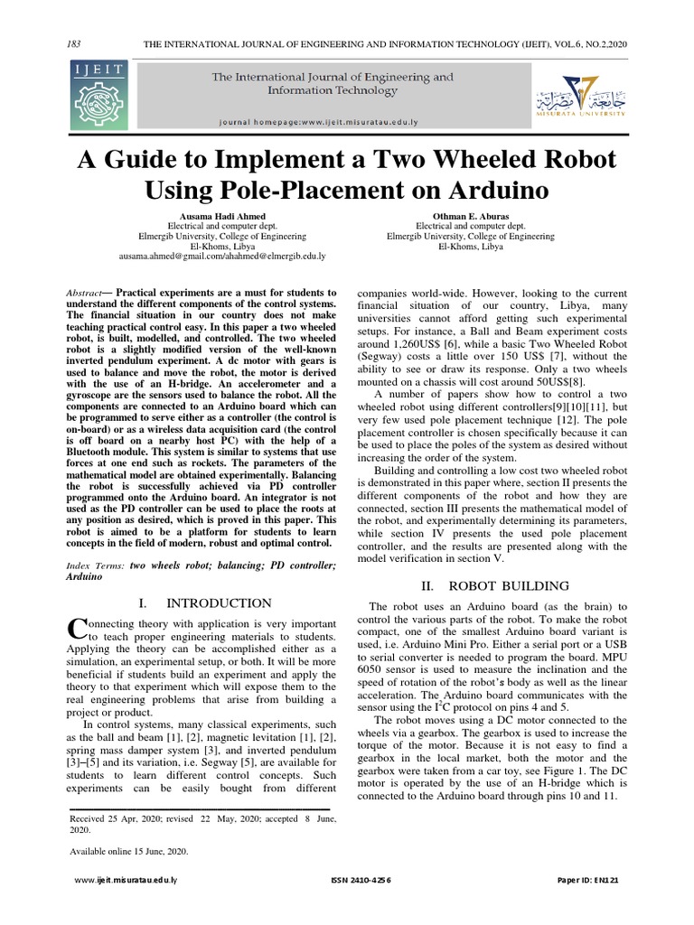 A Guide To Implement A Two Wheeled Robot Using Pole-Placement On ...