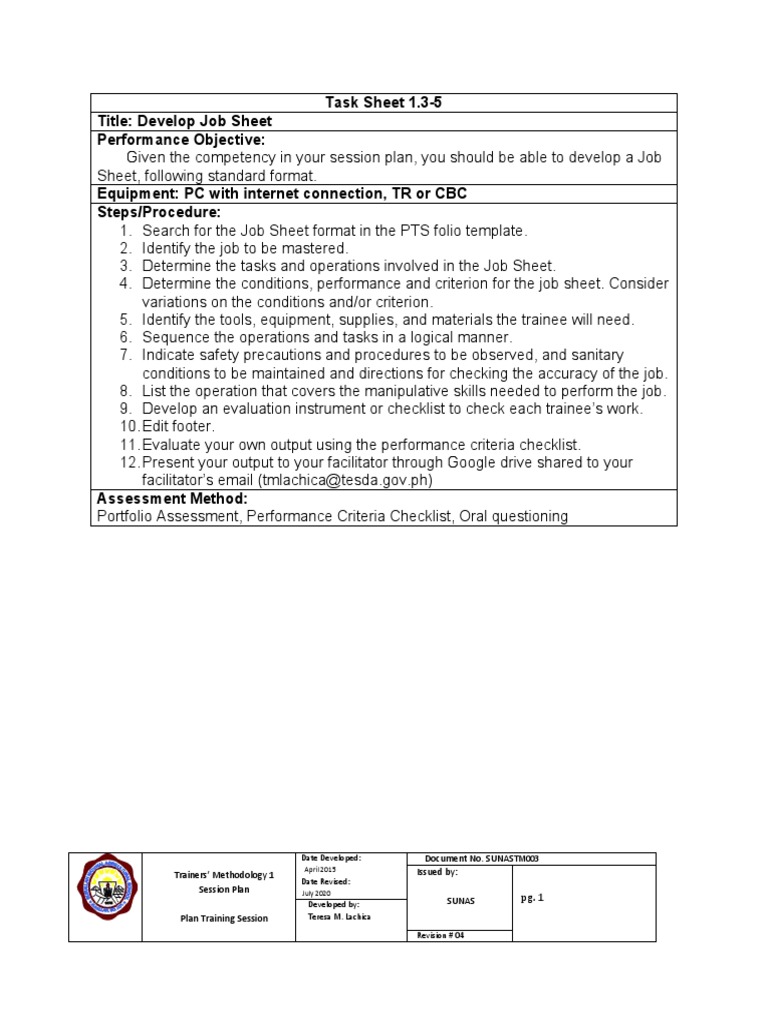 TASK Sheet 1.3-5 Develop A Job Sheet | PDF | Communication | Behavior ...
