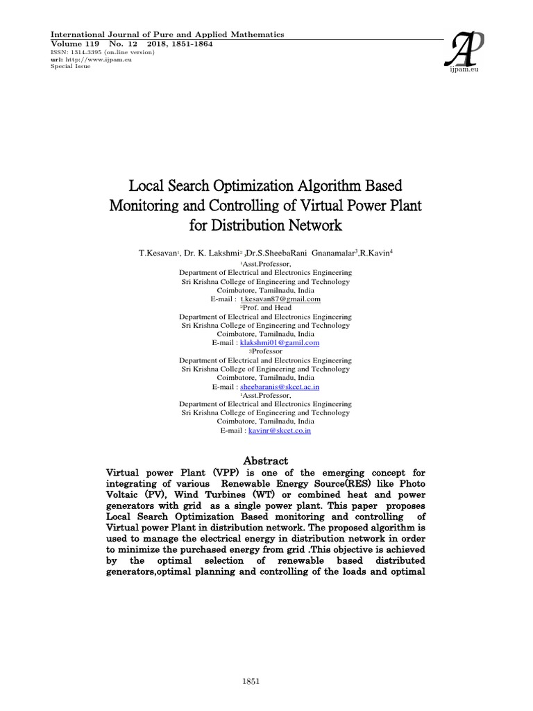 Local Search Optimization Algorithm Based Monitoring And Controlling Of Virtual Power Plant For
