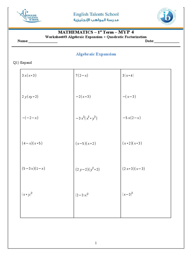 Math - G9 - Worksheet#3 - Algebraic - Expressions - Extra Practice | PDF | Algebra | Teaching ...
