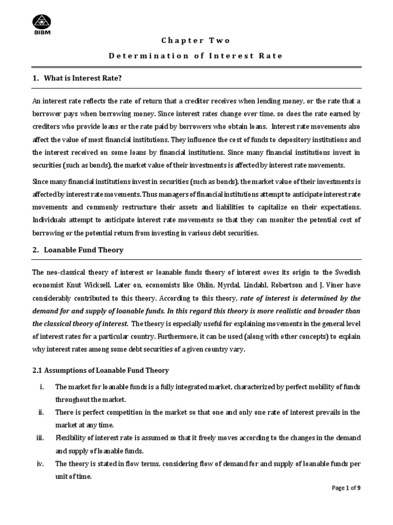 Chapter-02 Determination of Interest Rate | PDF | Loanable Funds ...