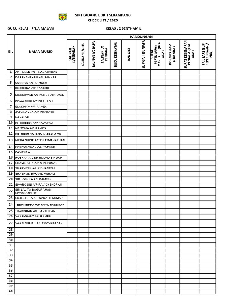 Chek List Profile Murid 2020 | PDF