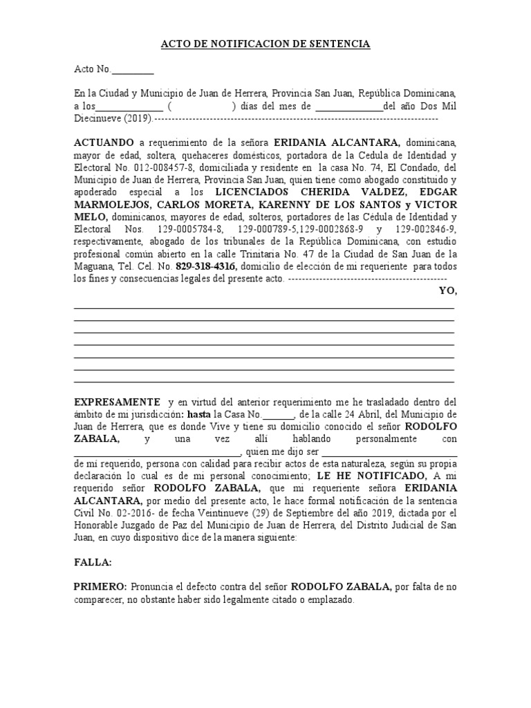 Acto de Notificacion de Sentencia Practica Procesal Civil 3 | PDF ... Acto de Notificacion de Sentencia Practica Procesal Civil 3 | PDF ...