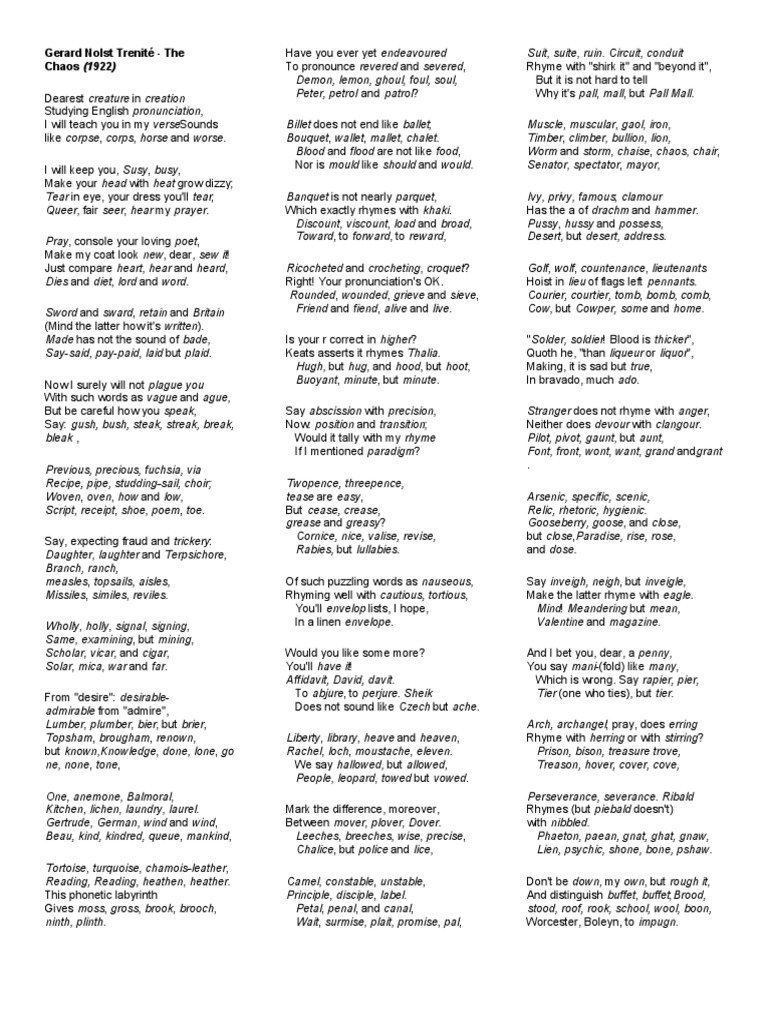 Gerard Nolst Trenité - The Chaos (1922) | PDF