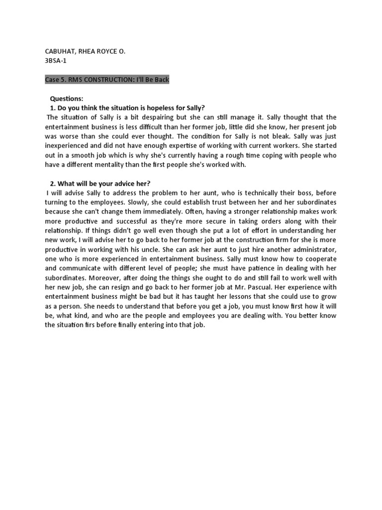 Case Study (RMS Construction) | PDF