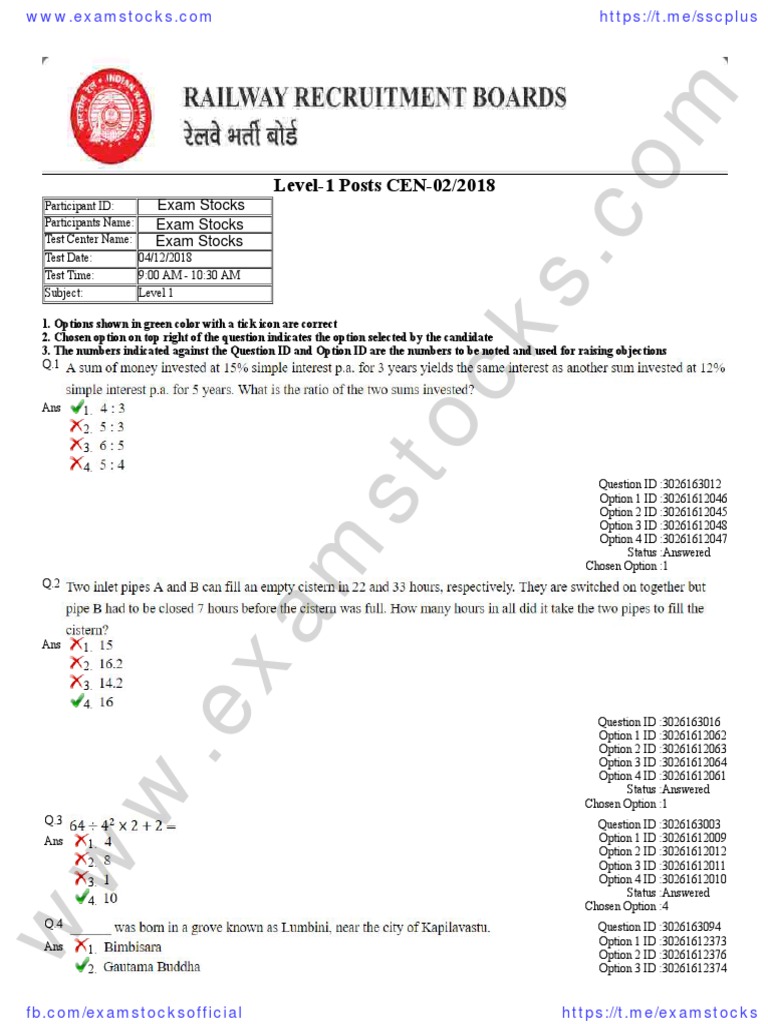 RRB Group D 2018 Question Paper PDF in English PDF | PDF | Test ...