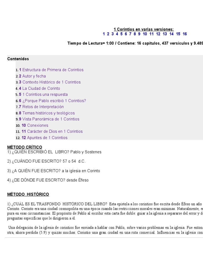 1 Corintios en Varias Versiones | PDF | Primera epístola a los corintios | Pablo el apóstol