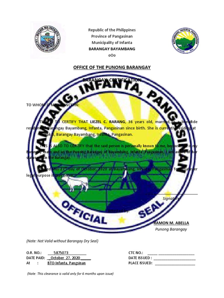 Brgy Cert. Residency | PDF