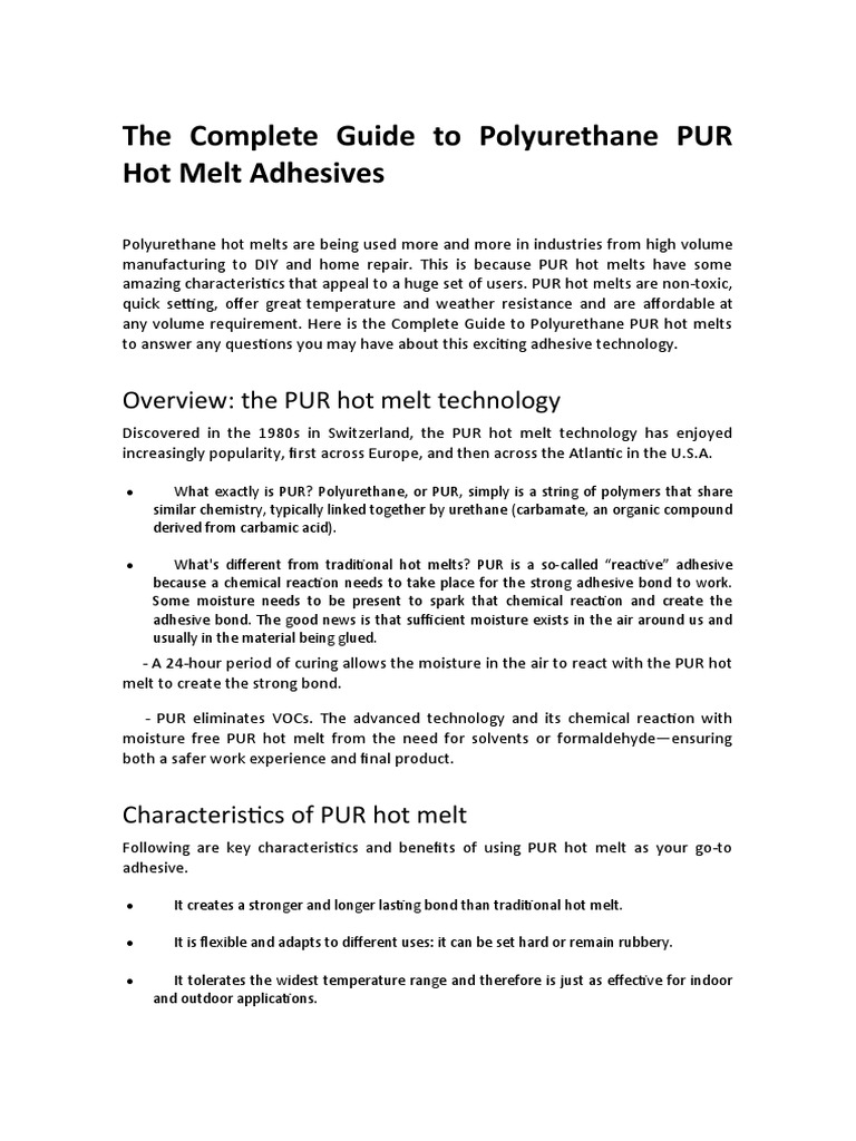Guide to Polyurethane PUR Hot Melts | PDF | Adhesive | Polyurethane