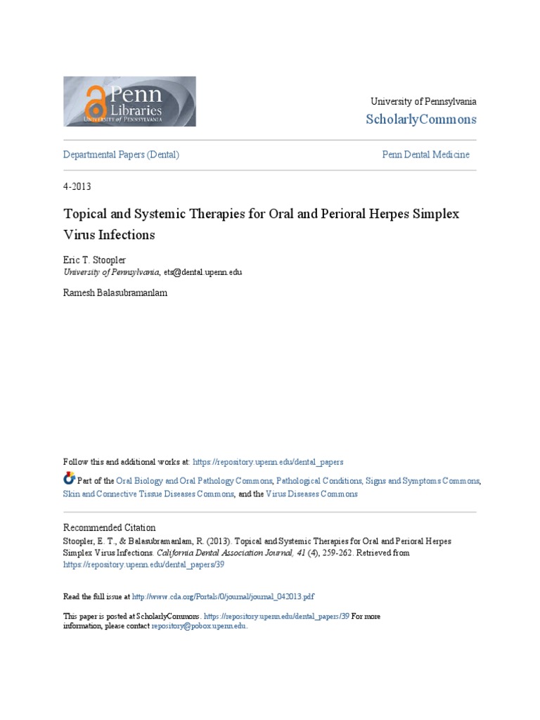 Topical and Systemic Therapies For Oral and Perioral Herpes Simplex ...