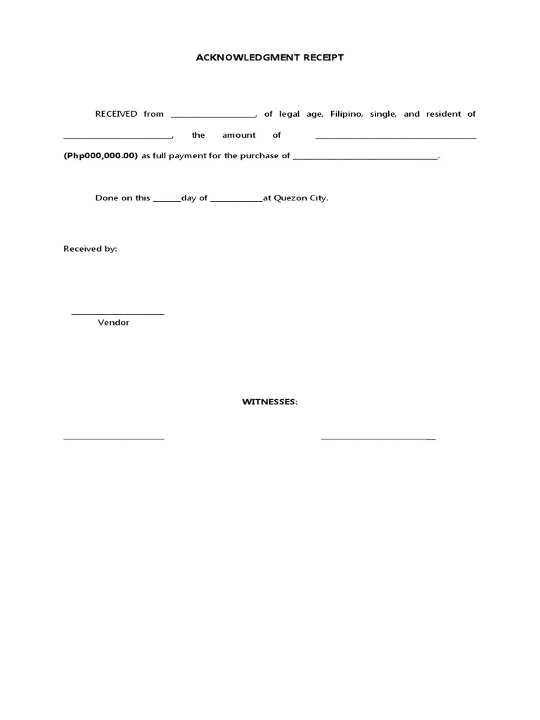 Acknowledgment Receipt Template | PDF | Finance & Money Management
