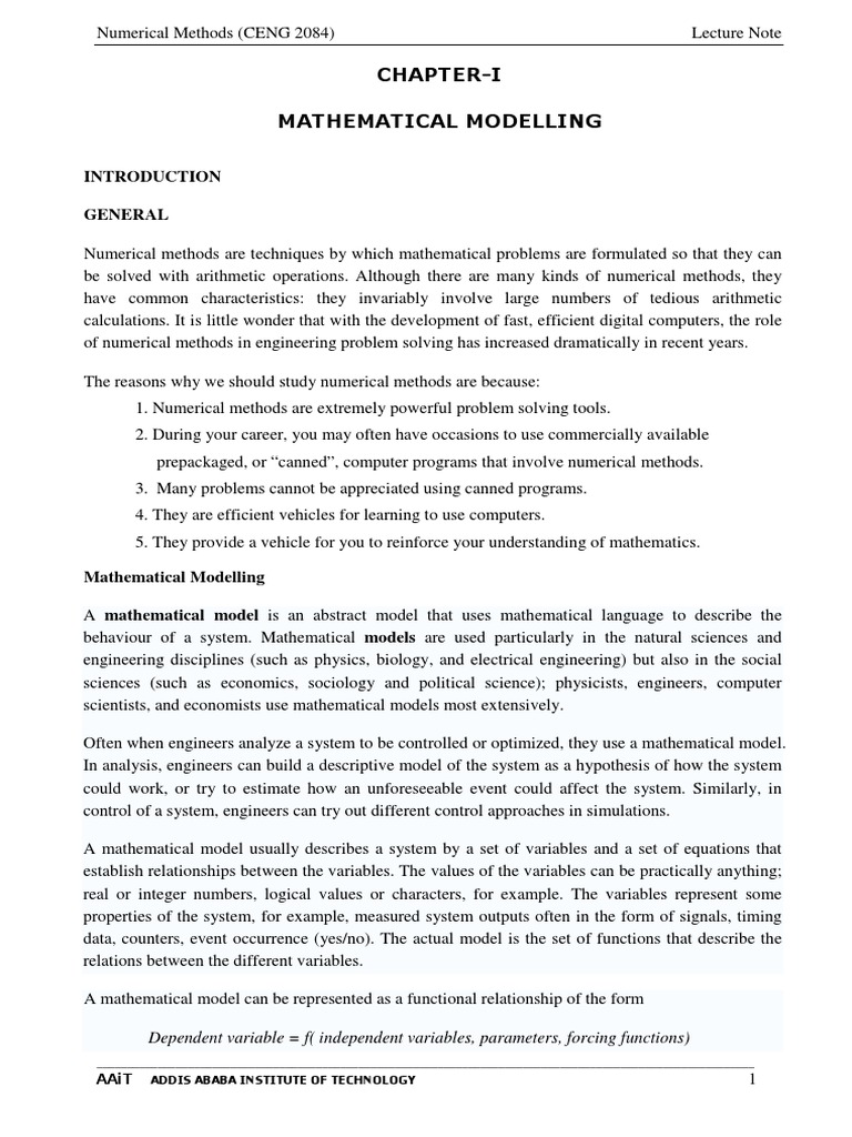 Chapter 1 Mathematical Modeling | PDF | Mathematical Model | Variable (Mathematics)