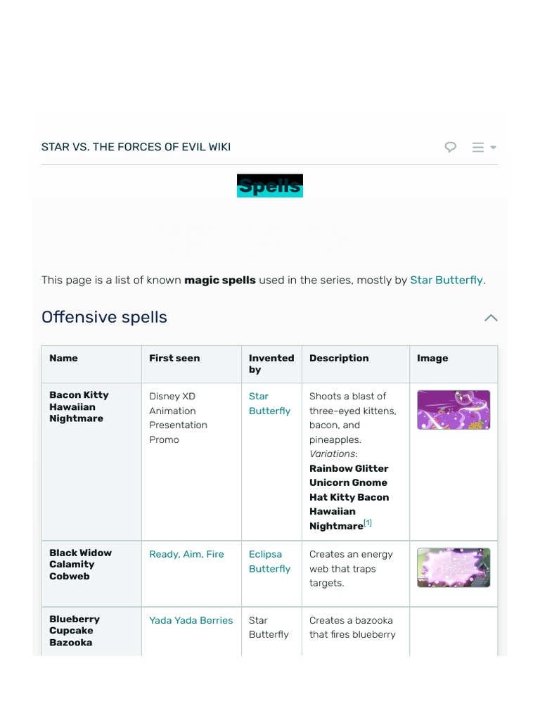 Spells - Star vs. The Forces of Evil Wiki - Fandom PDF | PDF | Nature