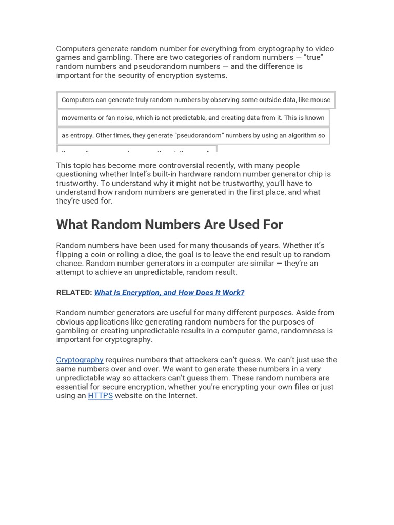 Montecarlo (Números Pseudoaleatorios) - How Computers Generate Random Numbers | PDF | Randomness ...