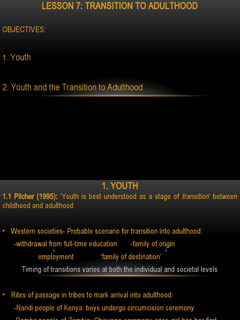 Lesson 7-Youth & Transition To Adulthood | PDF | Youth | Adults