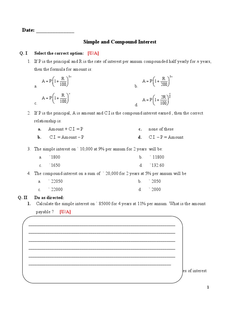 WS - ICSE - VIII - Math - Simple and Compound Interest | PDF | Compound ...