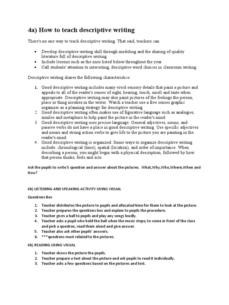 4a) How To Teach Descriptive Writing | PDF | Question | Senses