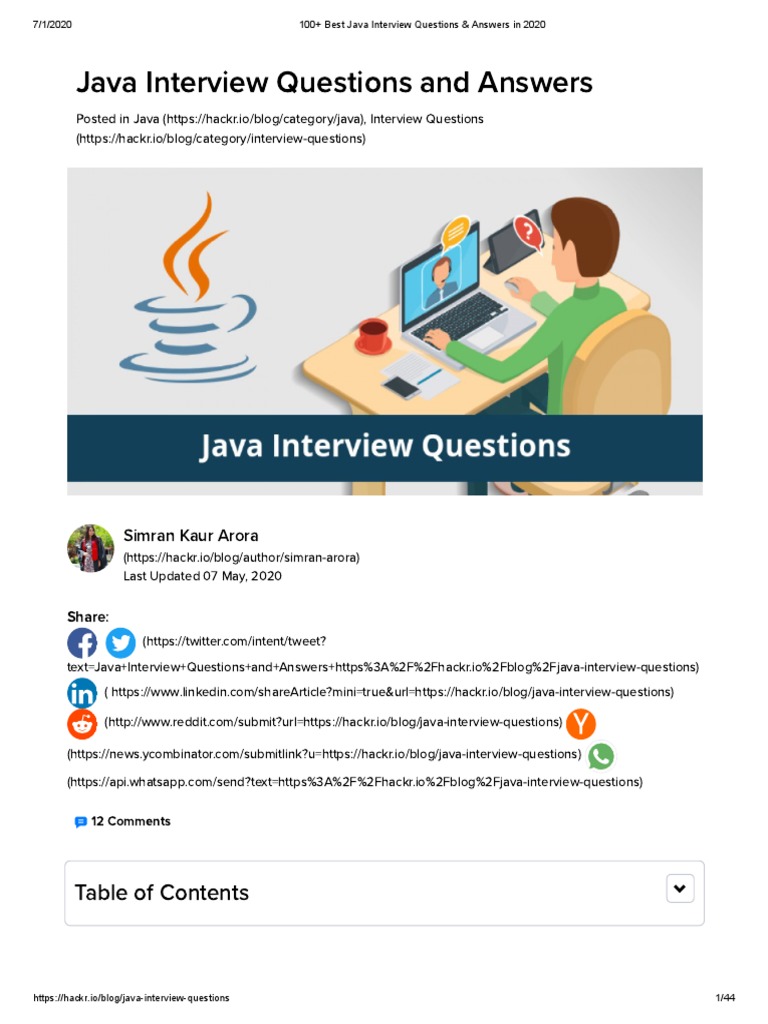 100+ Java Interview Questions 2020 | PDF | Method (Computer Programming) | Class (Computer ...