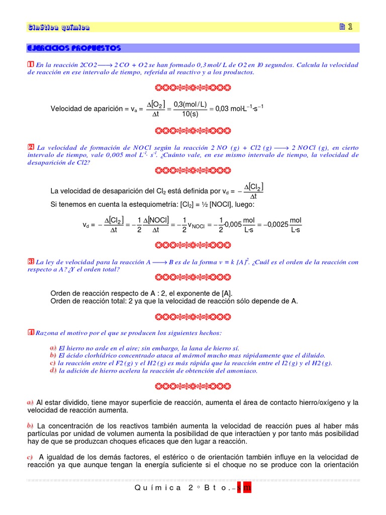 Ejercicios Cinetica Pdf Reacciones Químicas Cinética Química