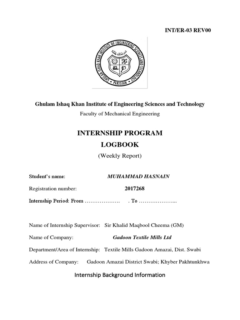 Internship Program Logbook: INT/ER-03 REV00 | PDF | Belt (Mechanical ...