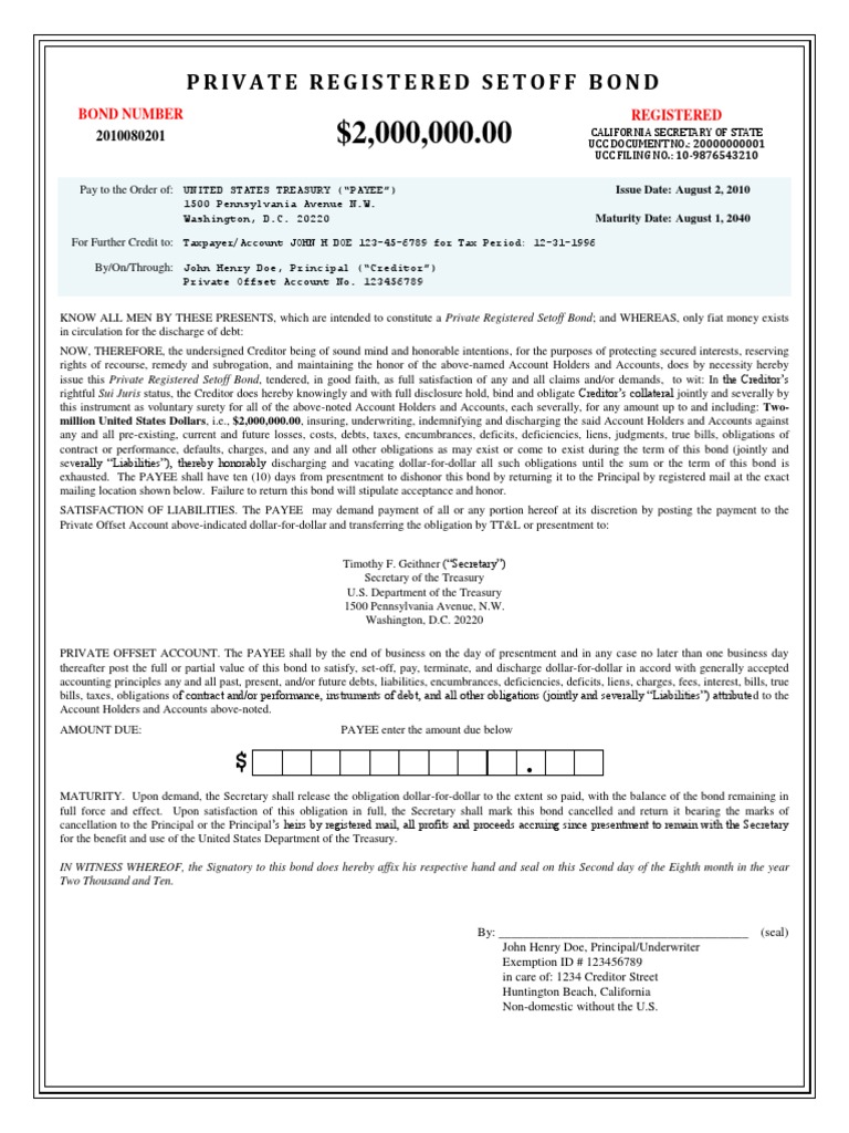 Private Registered Setoff Bond | PDF | Bonds (Finance) | Payments