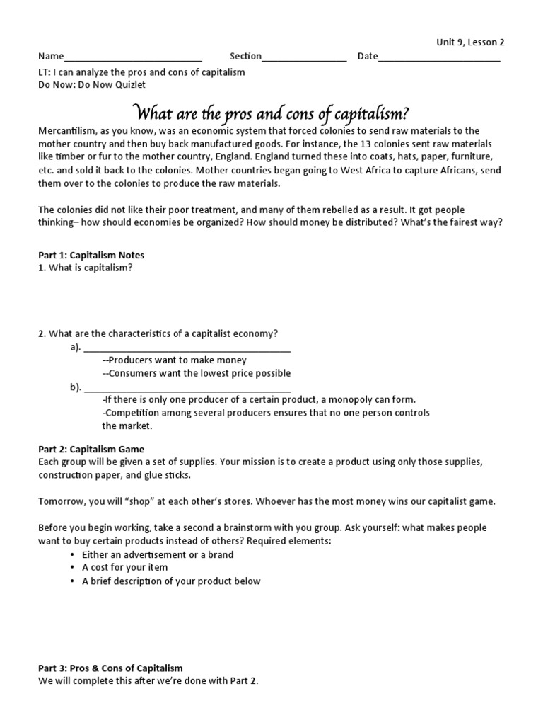 Pros and Cons of Capitalism Analysis | PDF