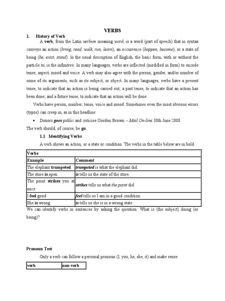 Verbs: 1. History of Verb | PDF | Verb | Grammatical Tense