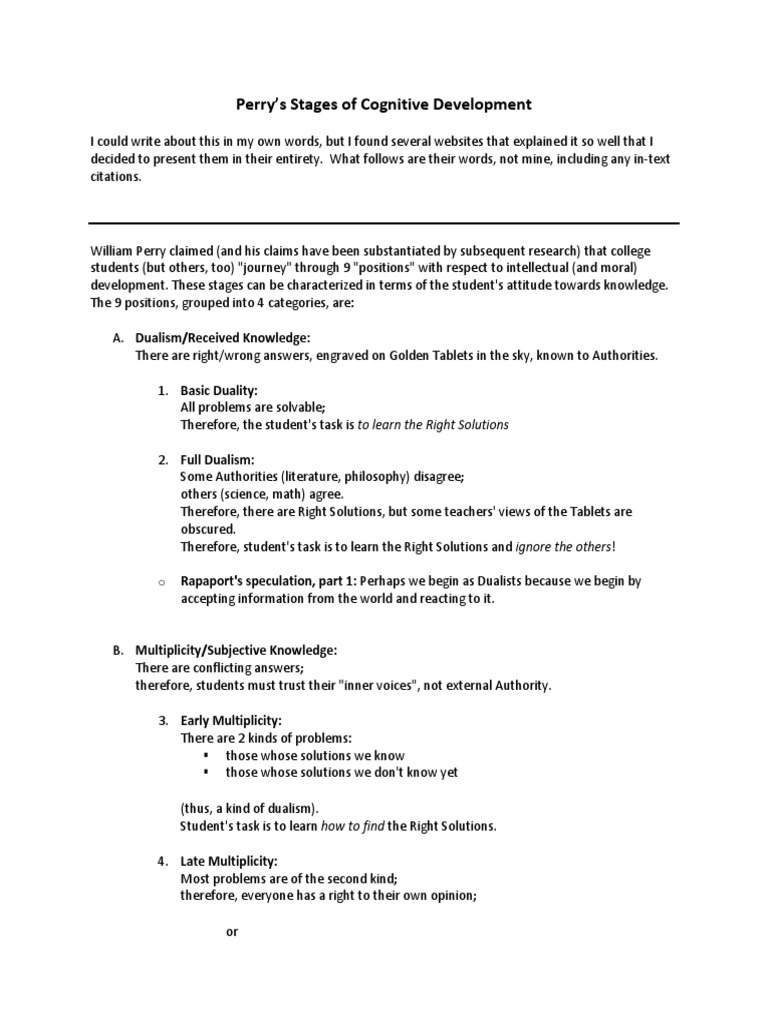 11 Perrys Stages of Cognitive Development PDF | PDF | Relativism ...