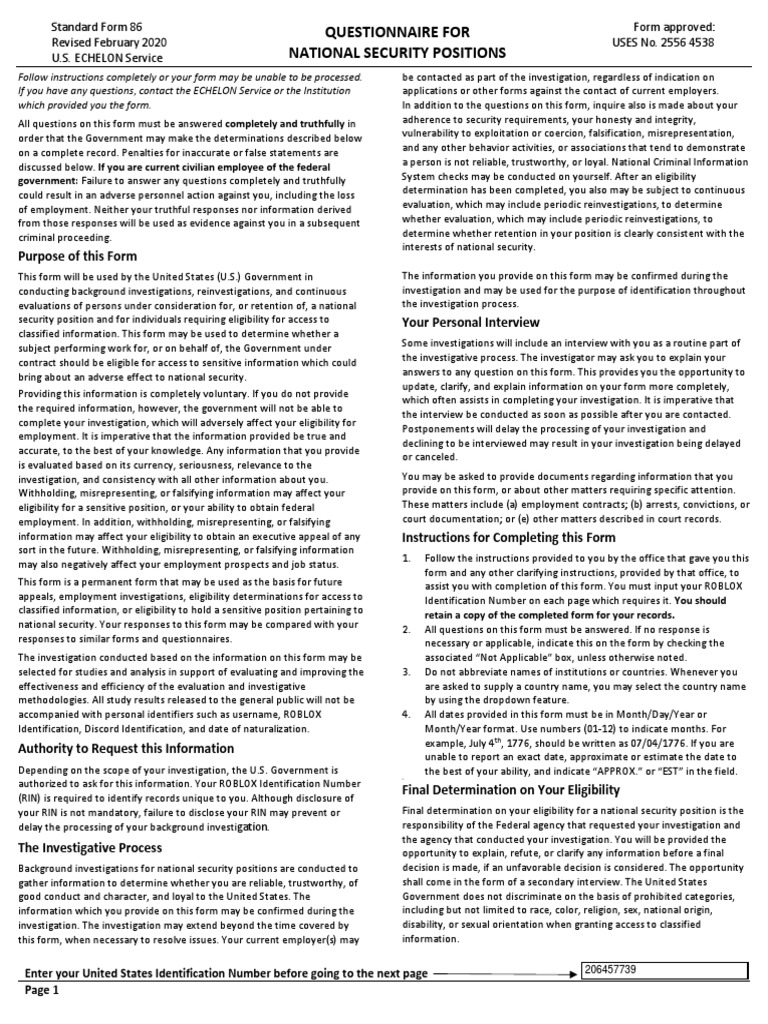 U.S. National Security Questionnaire Guide | PDF | Security Clearance ...