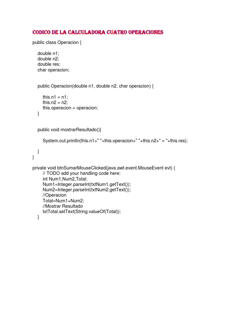Código Calculadora Básica Java | PDF | Informática