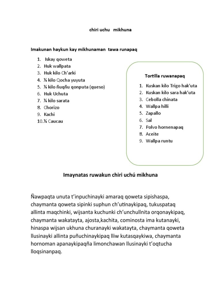 Chiri Uchu Mikhuna | PDF