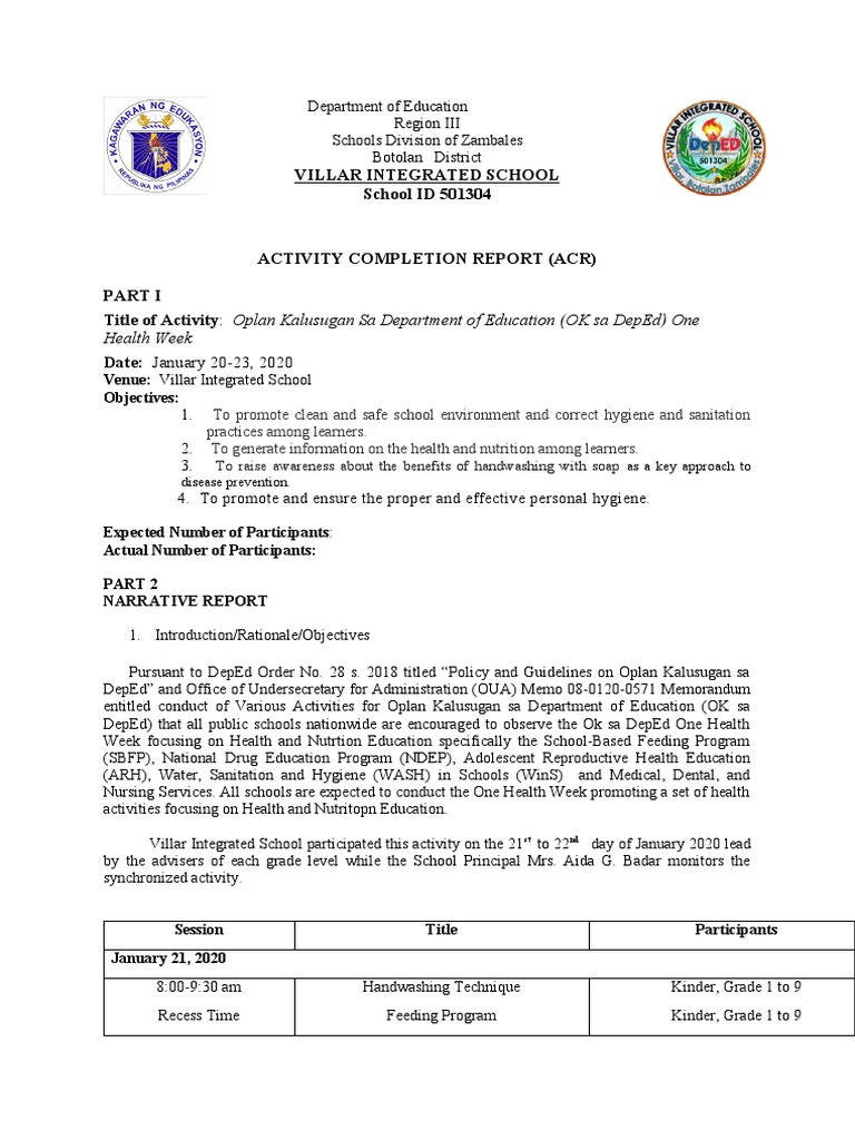 ACR On OK Sa DepEd | Download Free PDF | Hand Washing | Hygiene