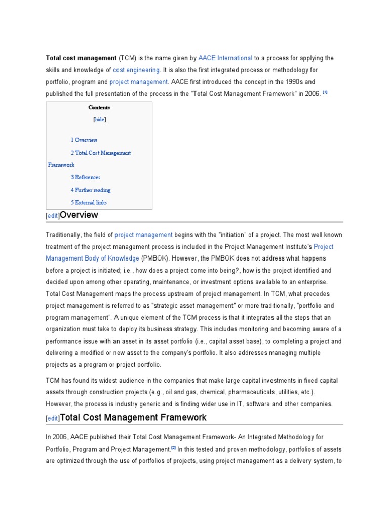 Total Cost Management (TCM) Is The Name Given by | PDF | Business ...