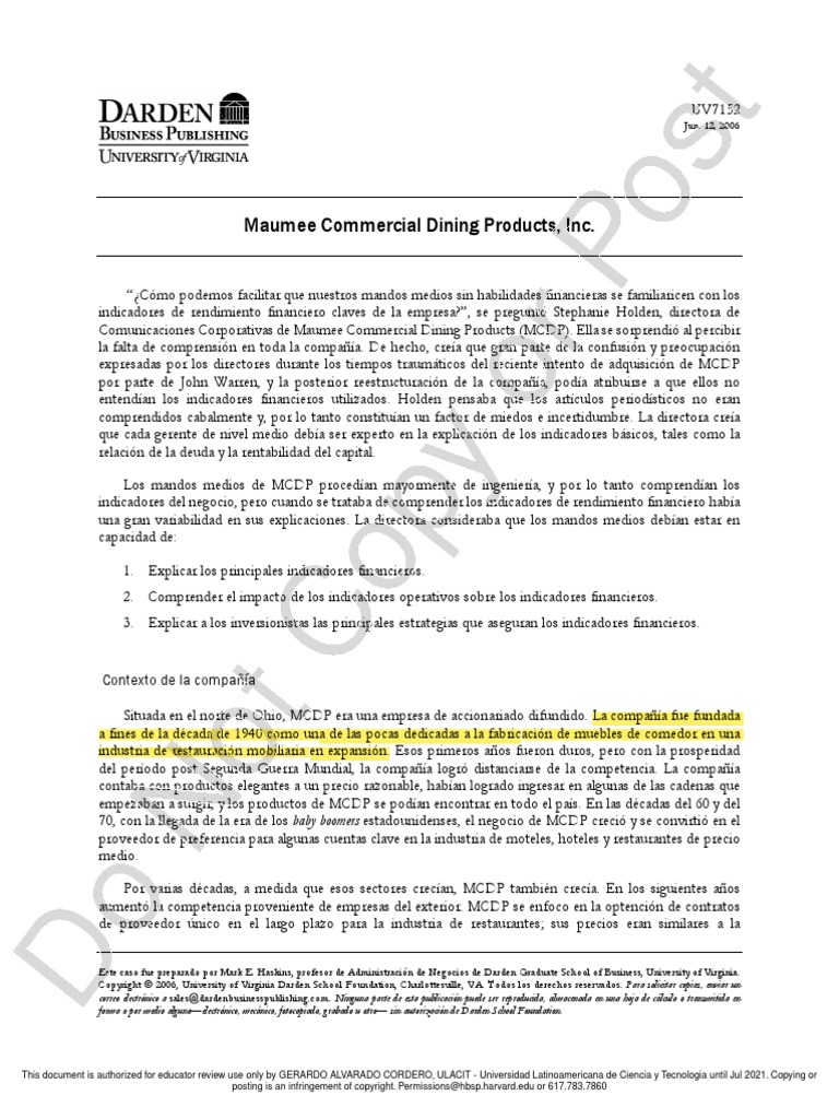 Caso MCDP | PDF | Compartir (Finanzas) | Capital de trabajo