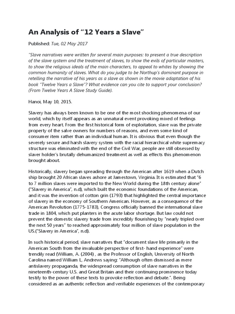 12 Years A Slave Analysis | PDF | Twelve Years A Slave | Slavery