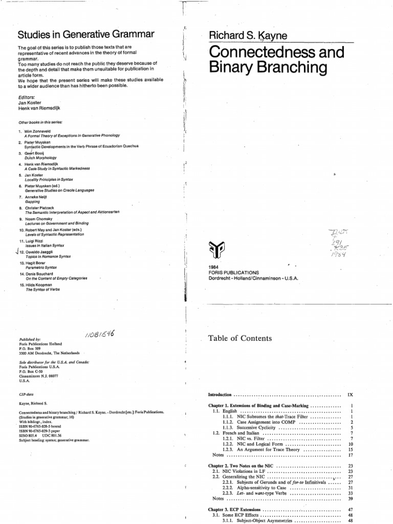 Kayne 0217 Connectedness and Binary Branching PDF | PDF | Syntax | English Language