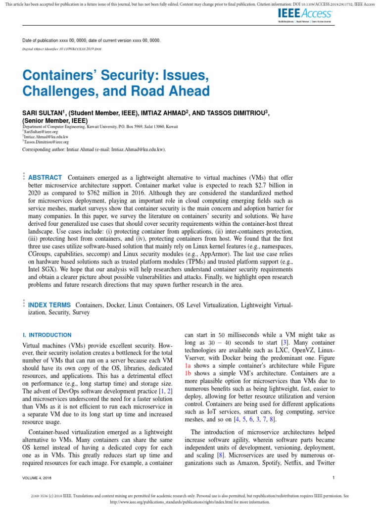 Containers' Security: Issues, Challenges, and Road Ahead | PDF | Virtual Machine | Virtualization