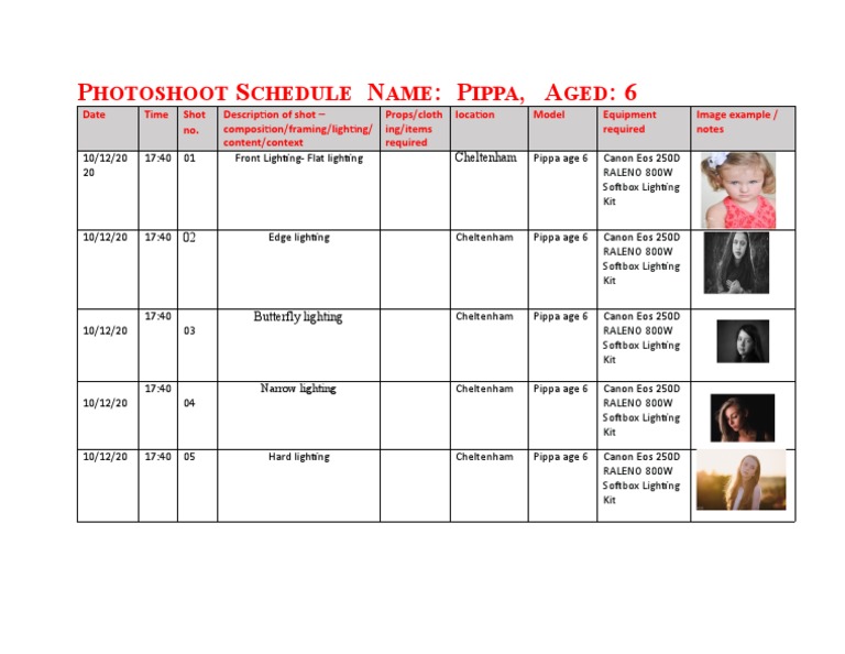 Photo Shoot Schedule | PDF