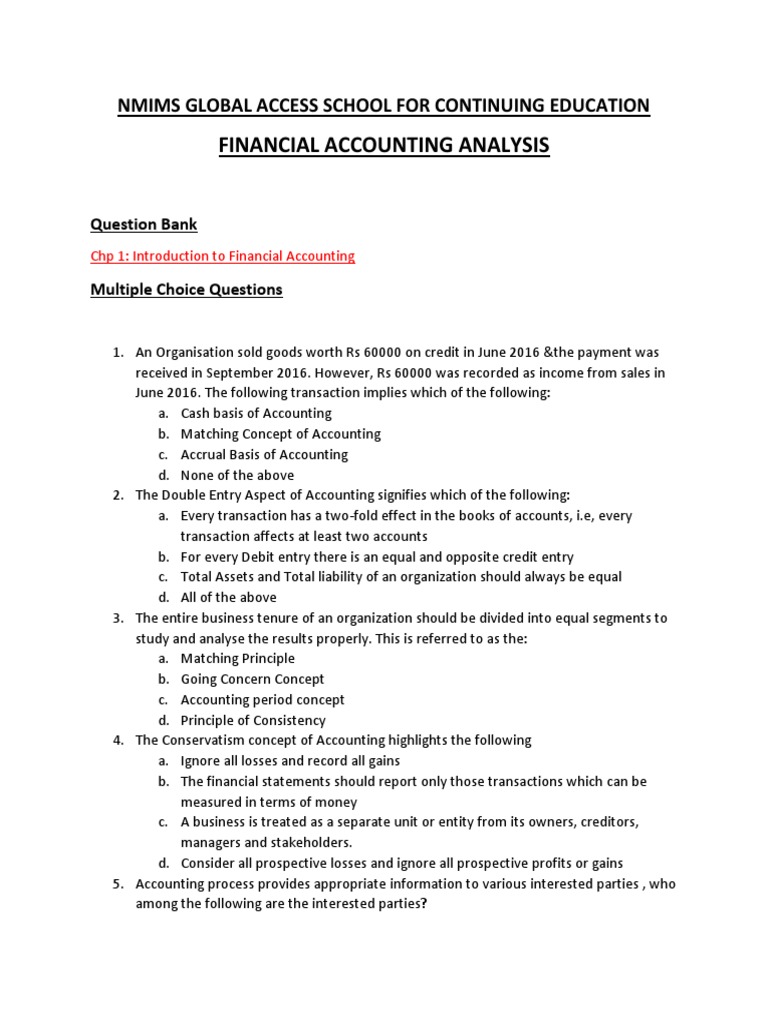 Financial Accounting and Analysis - Question Bank | Download Free PDF ...