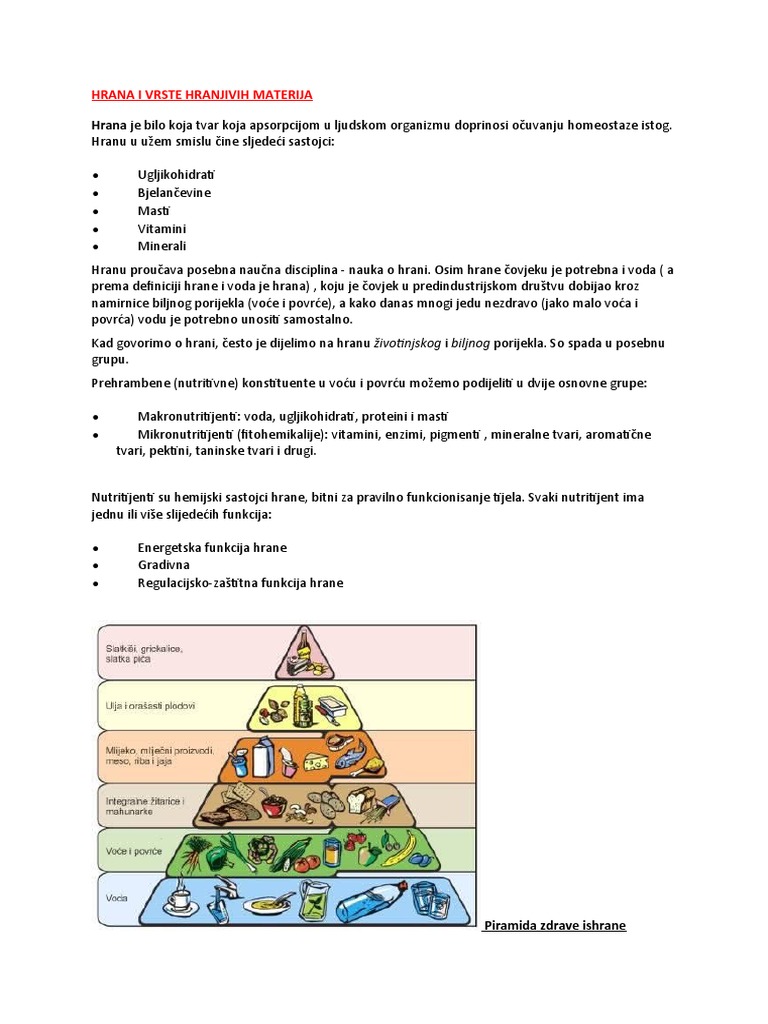 Hrana I Vrste Hranjivih Materija | PDF