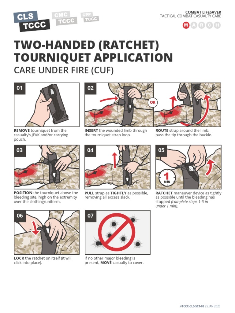 Two-Handed (Ratchet) Tourniquet Application: Care Under Fire (Cuf) | PDF