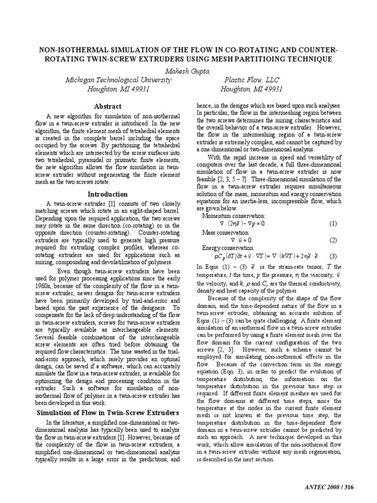 Simulation of Non-Isothermal Flow in Co-Rotating and Counter-Rotating Twin-Screw Extruders Using ...
